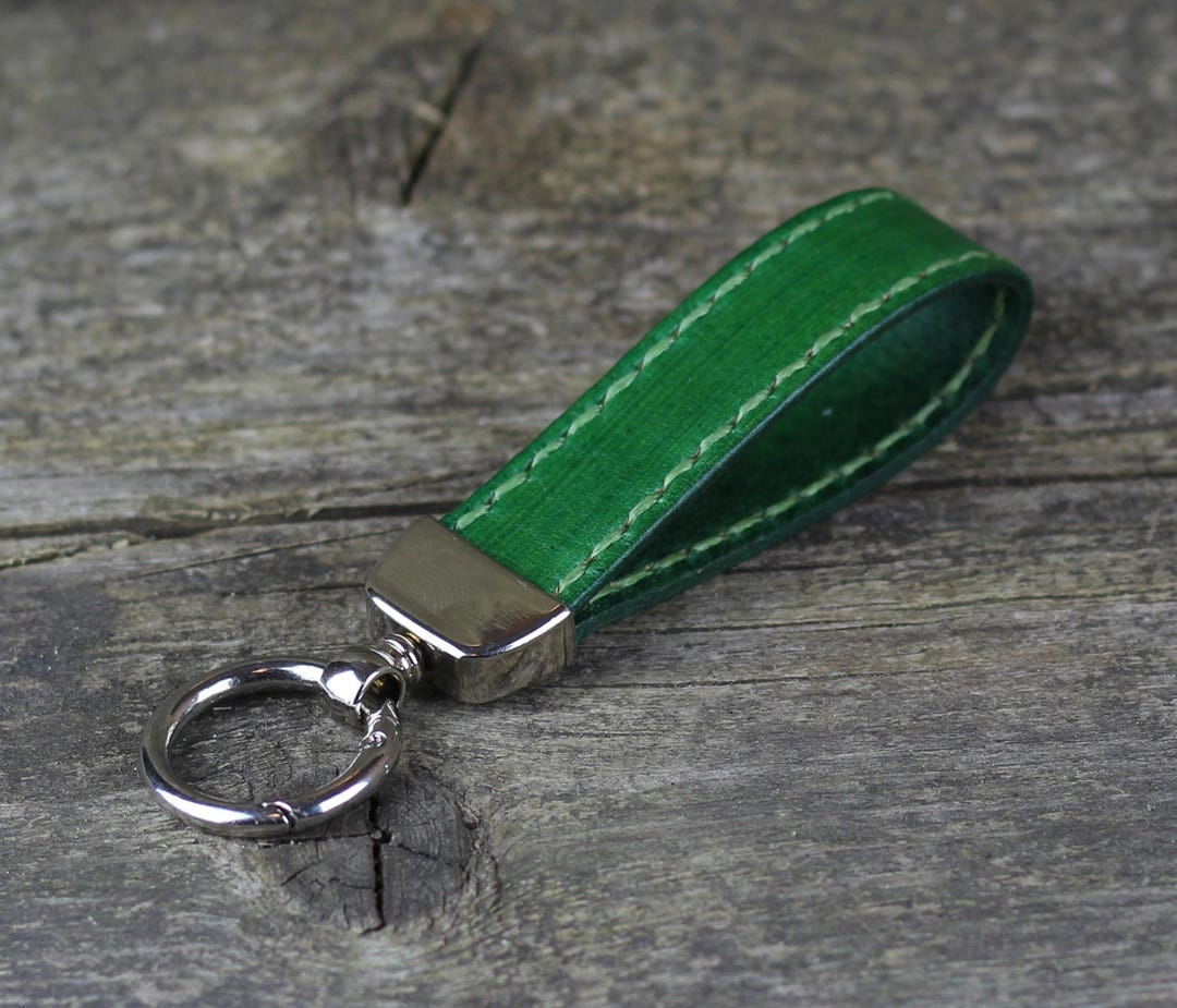 Handmade Green Leather Key Fob: Personalized Keychain - Etsy