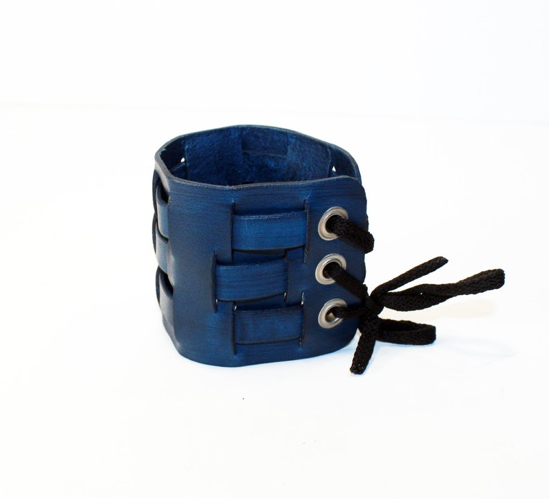 Blue Leather Cuff Blue Bracelet Great Giftblue Cuff Very | Etsy