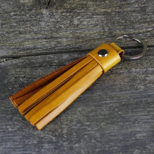 Leather Tassel Keychain. Yellow Leather Keychain. 100% Handmade Key ...