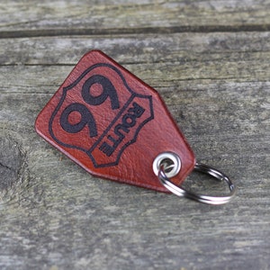 Route 66 Leather Keychain: Personalized Road Trip Key Holder - Etsy