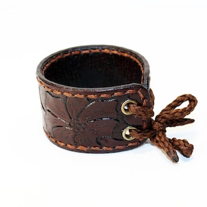 Leather Cuff, Cuff With Flower Ornament, Great Gift for Women, Hight ...