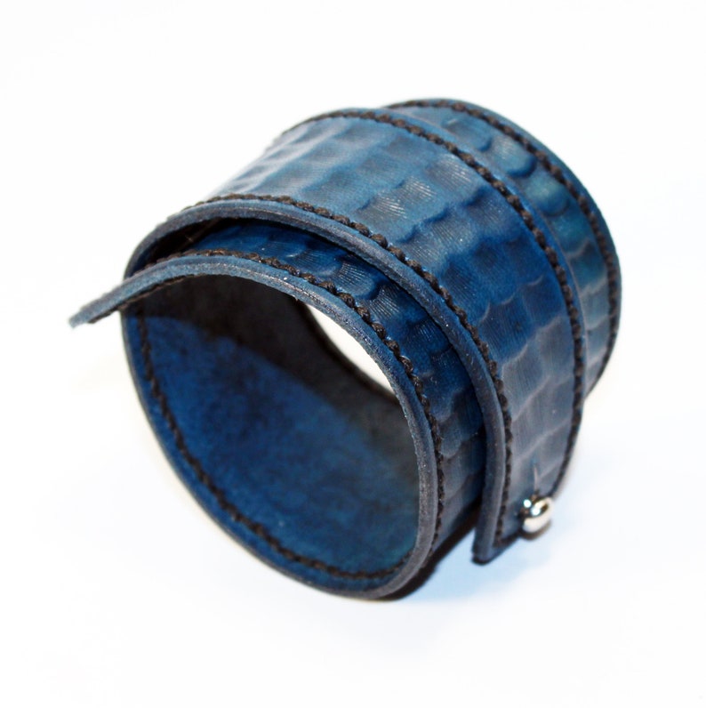 Blue Leather Cuff Blue Bracelet Great Giftblue Cuff Very | Etsy