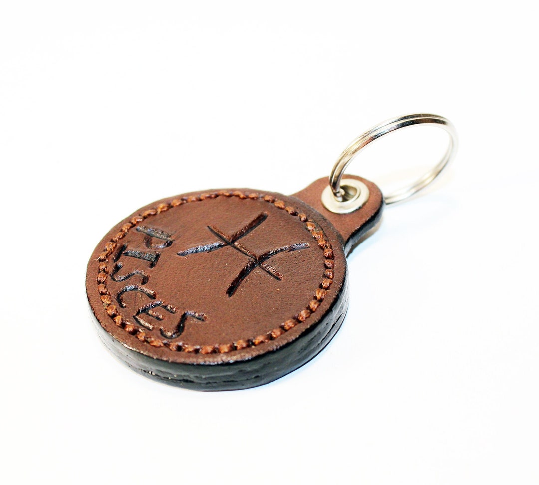 Pisces Symbol Leather Key Chain Zodiac Symbol Key Fob Pisces - Etsy