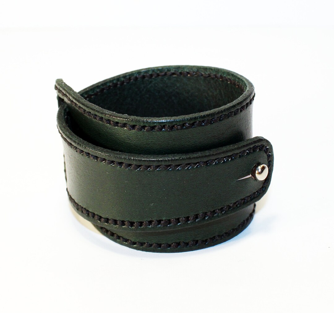 Green Leather Cuff! Green Bracelet! Great Gift!green Cuff! Very Nice ...