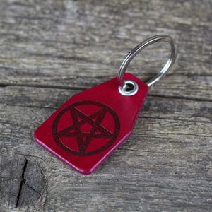 Pentagram - Leather Key Chain, Pentacle Keychain Keyring! Handmade Key ...
