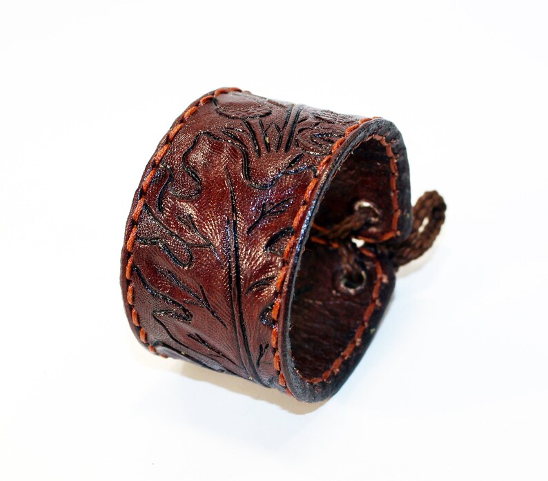 Leather Cuff Cuff With Oak Leaves Ornament Great Gift for | Etsy