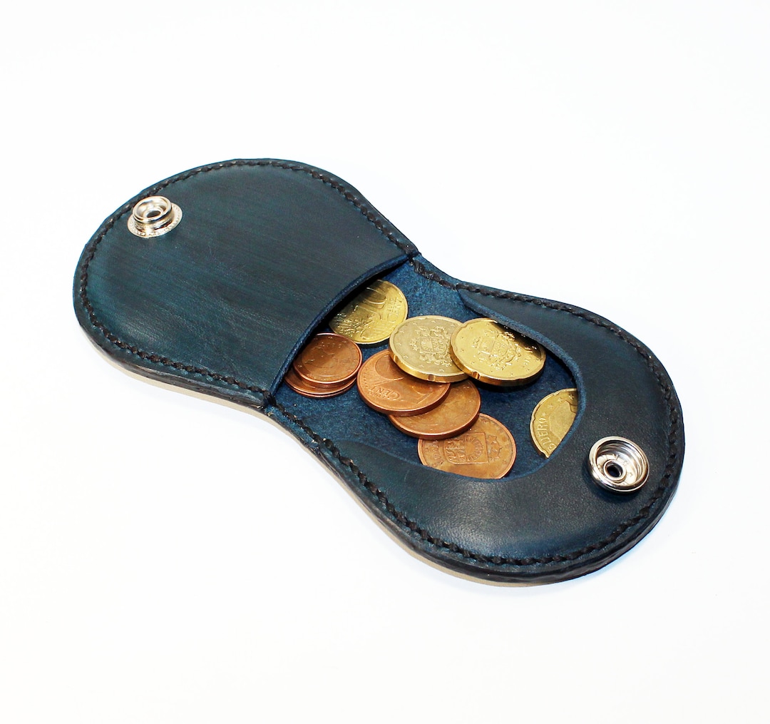 Handmade Blue Leather Coin Wallet: Slim Money Purse - Etsy