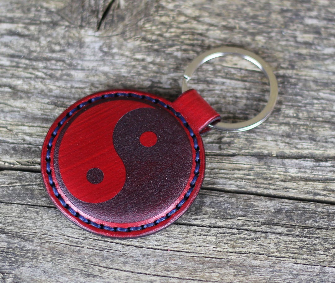 Ying Yang Leather Keychain, Harmony Keyfob, Yoga Keychain, Leather ...