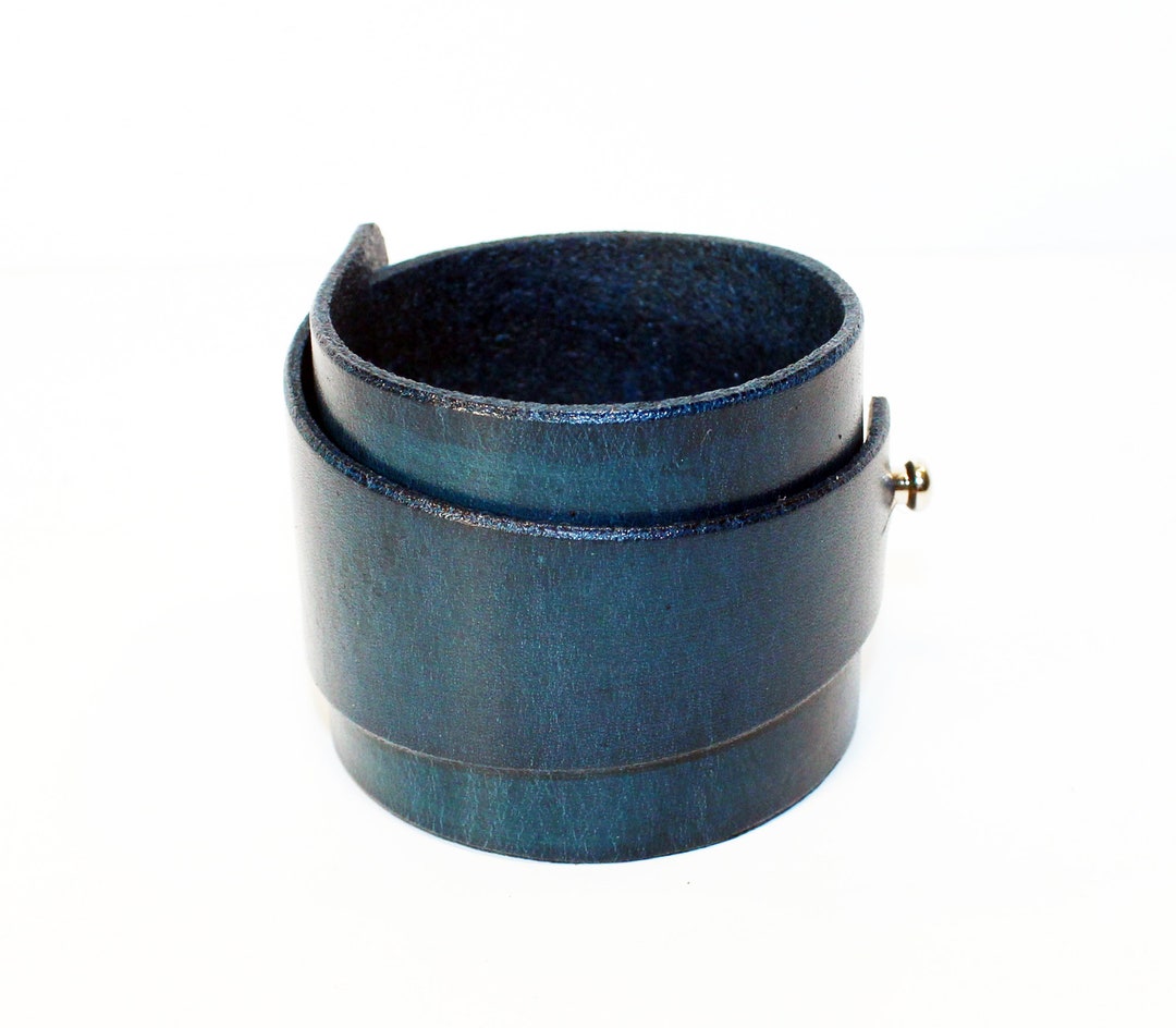 Blue Leather Cuff Blue Bracelet Great Giftblue Cuff Very - Etsy