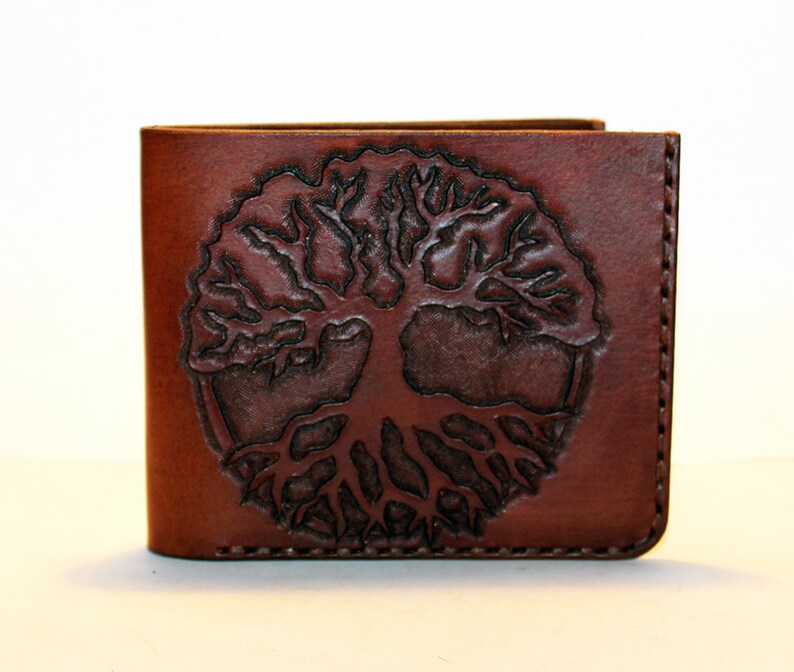 Leather wallet with Tree of Life great leather item brown | Etsy