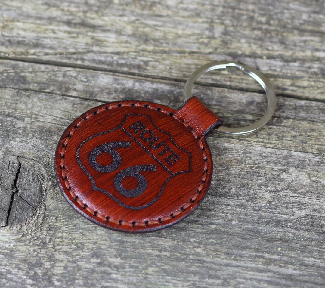 Route 66 Leather Keychain: Personalized Road Trip Key Holder - Etsy