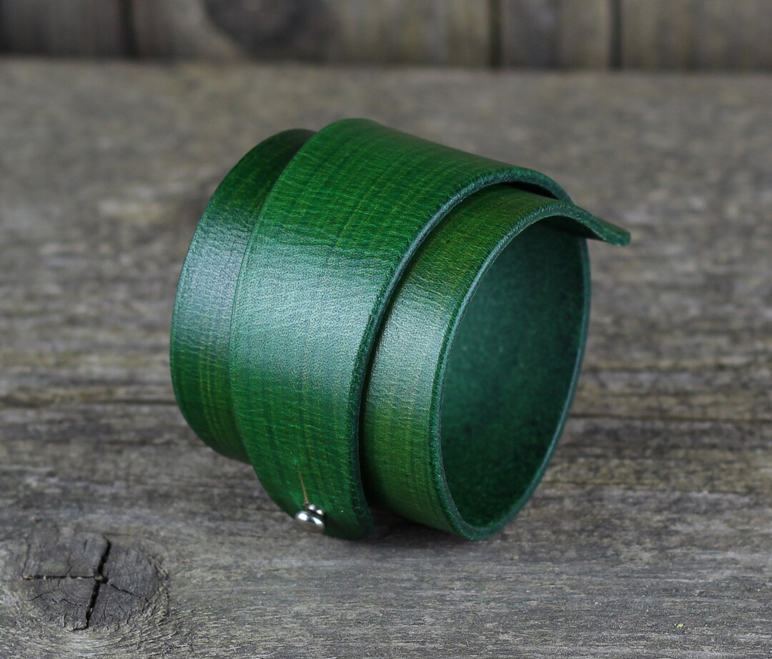 Green Leather Bracelet, Leather Accessories, Green Cuff, Women Cuff ...