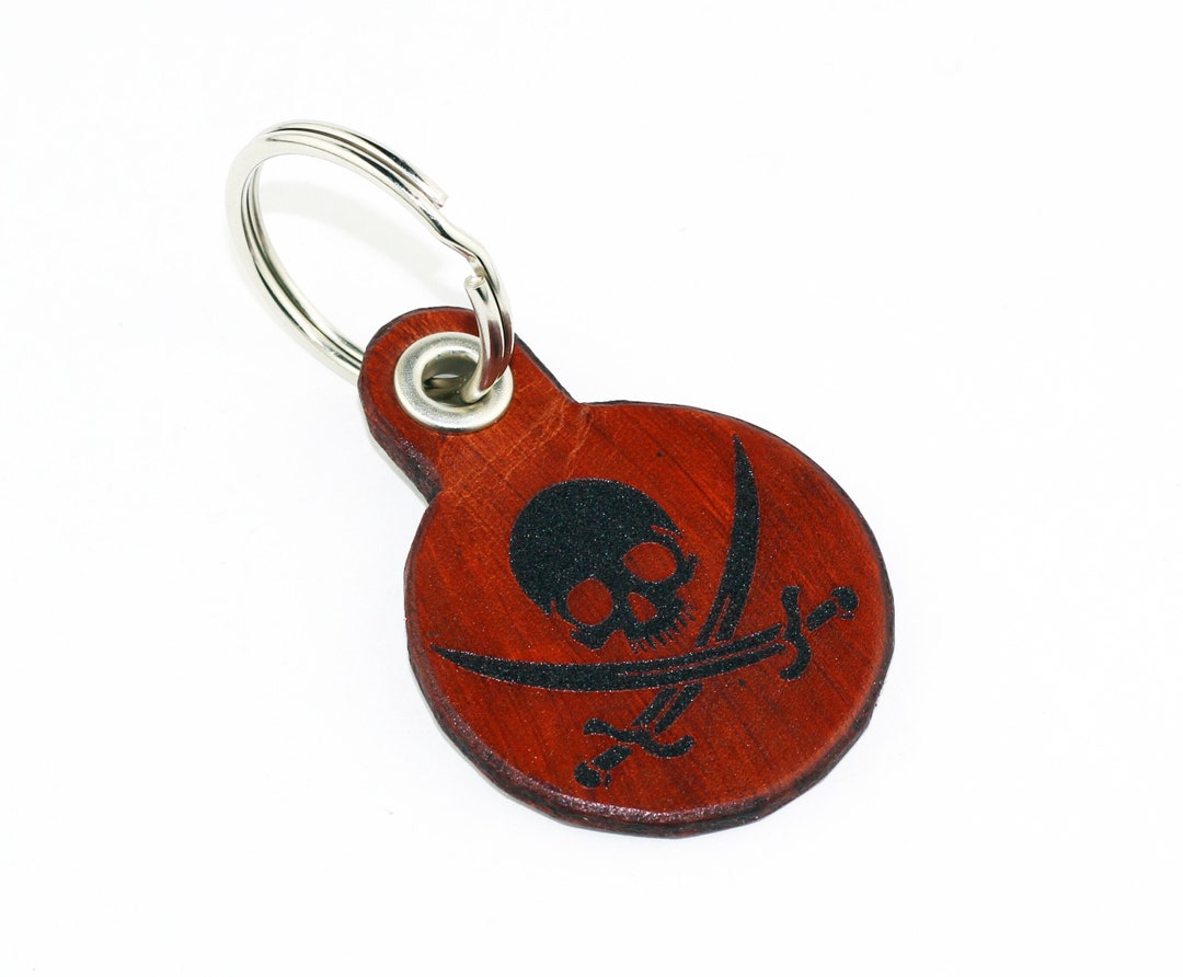 Leather Jolly Roger Keychain: Skull & Crossbones Pirate Keyfob - Etsy