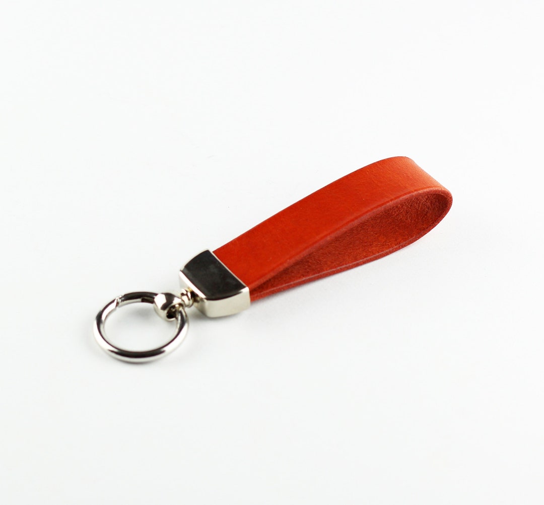 Leather Key Chain, Leather Key Fob, Handmade Orange Key Chain, Leather ...