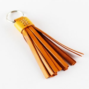 Leather Tassel Keychain. Yellow Leather Keychain. 100% Handmade Key ...