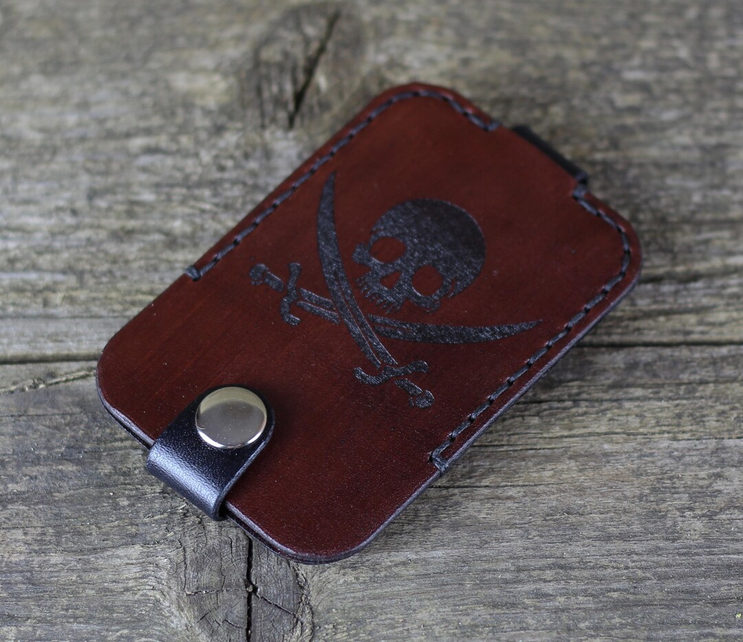 Jolly Roger Leather Key Holder: Pirate Keychain With Silver Ring - Etsy