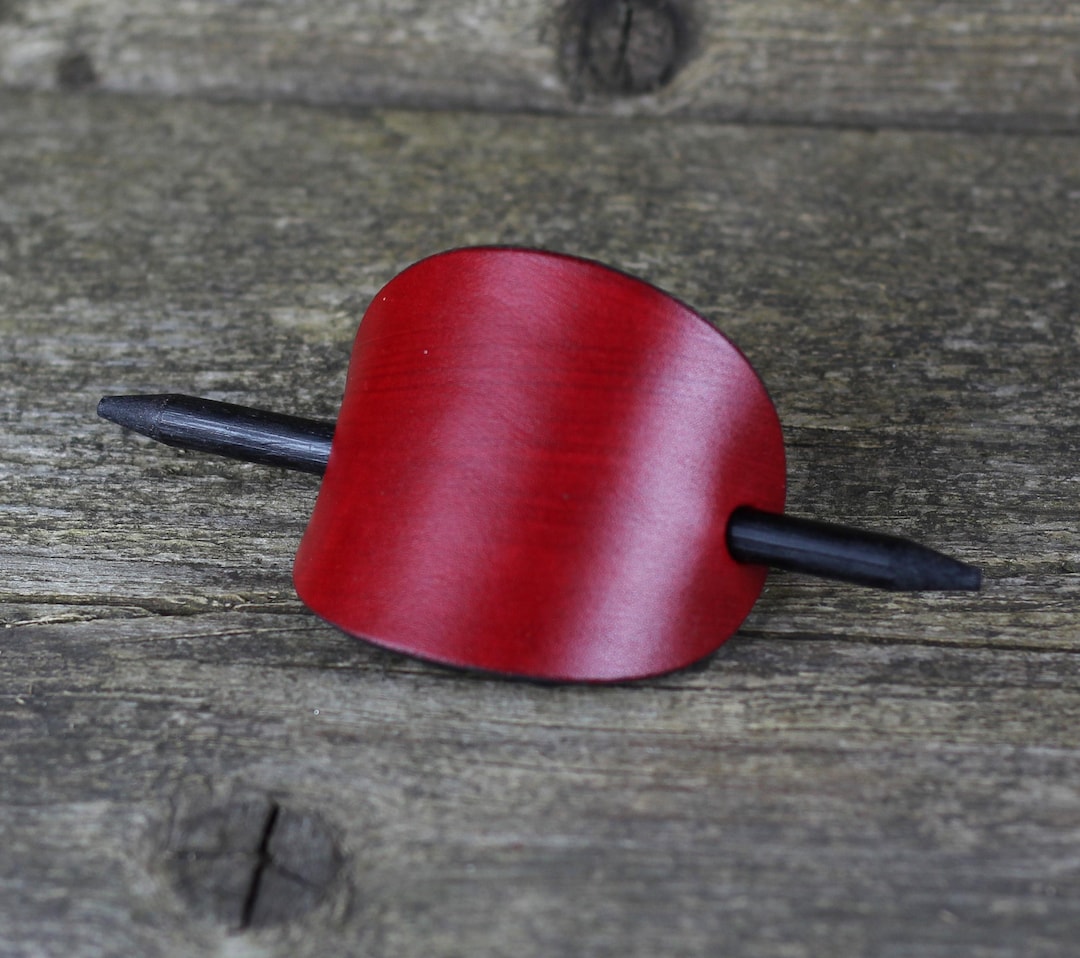 Red Leather Hair Barrette With Wooden Stick: Handcrafted Hair Clip - Etsy
