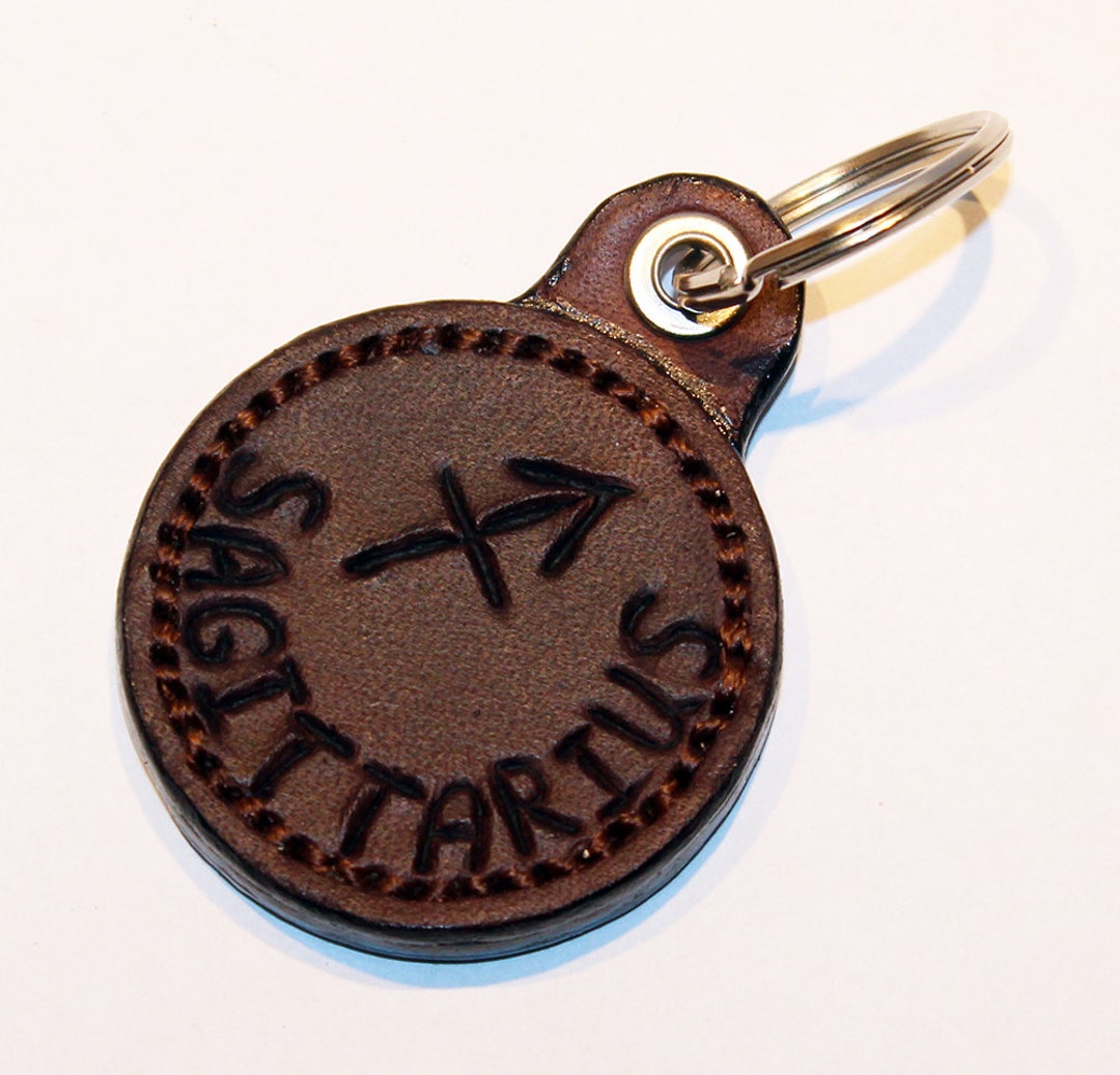 Sagittarius Symbol Leather Key Chain, Zodiac Symbol Key Fob ...