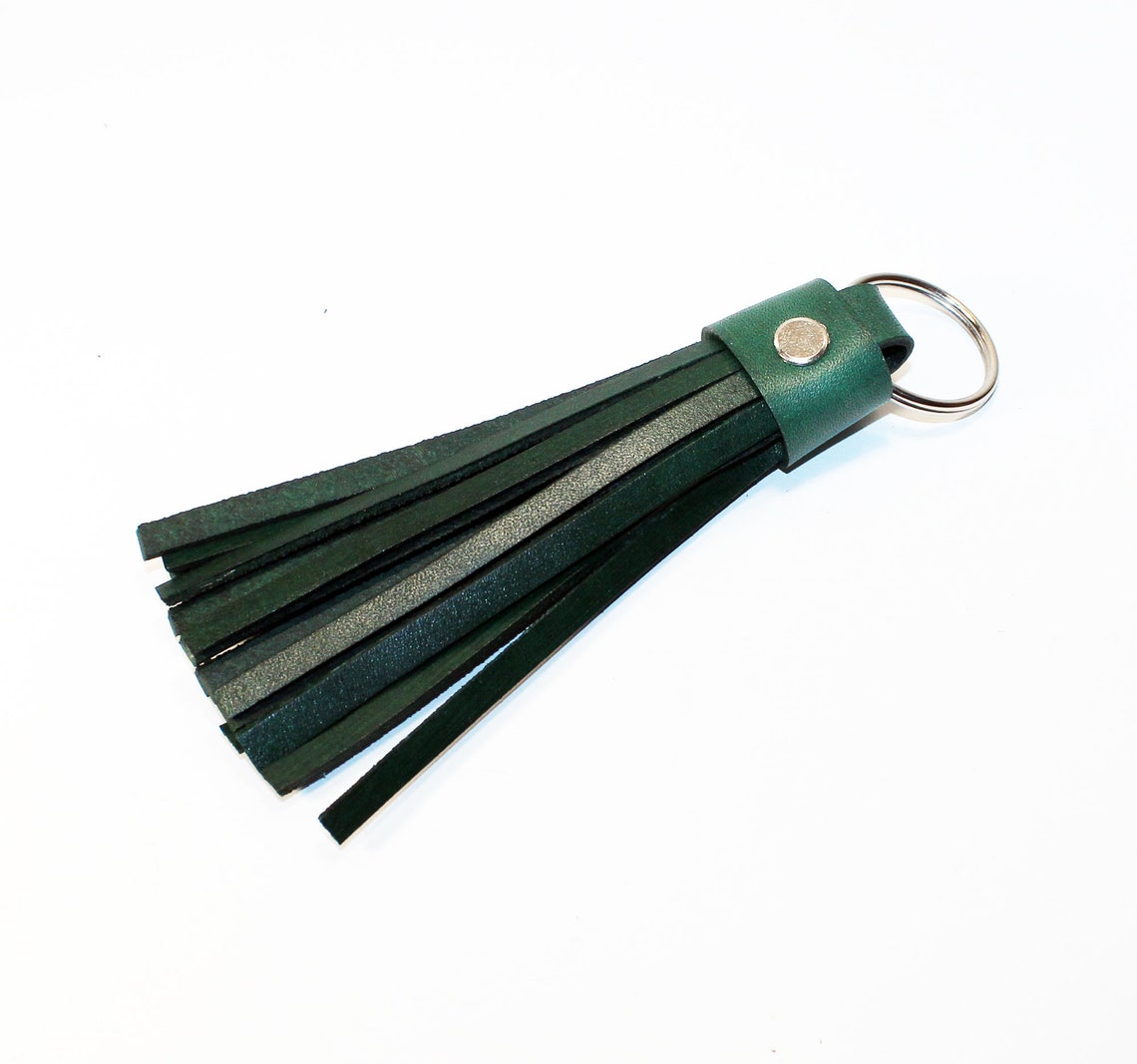 Leather Tassel Keychain. Green Leather Keychain. 100% Handmade - Etsy