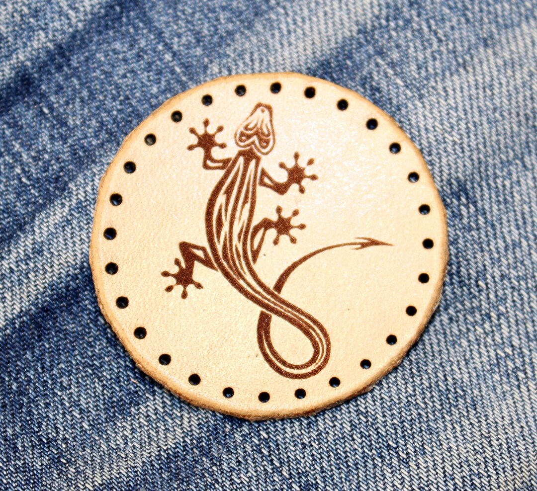 Round Leather Patch Lizard, Reptile Leather Sew, Sew on Patch, Great ...
