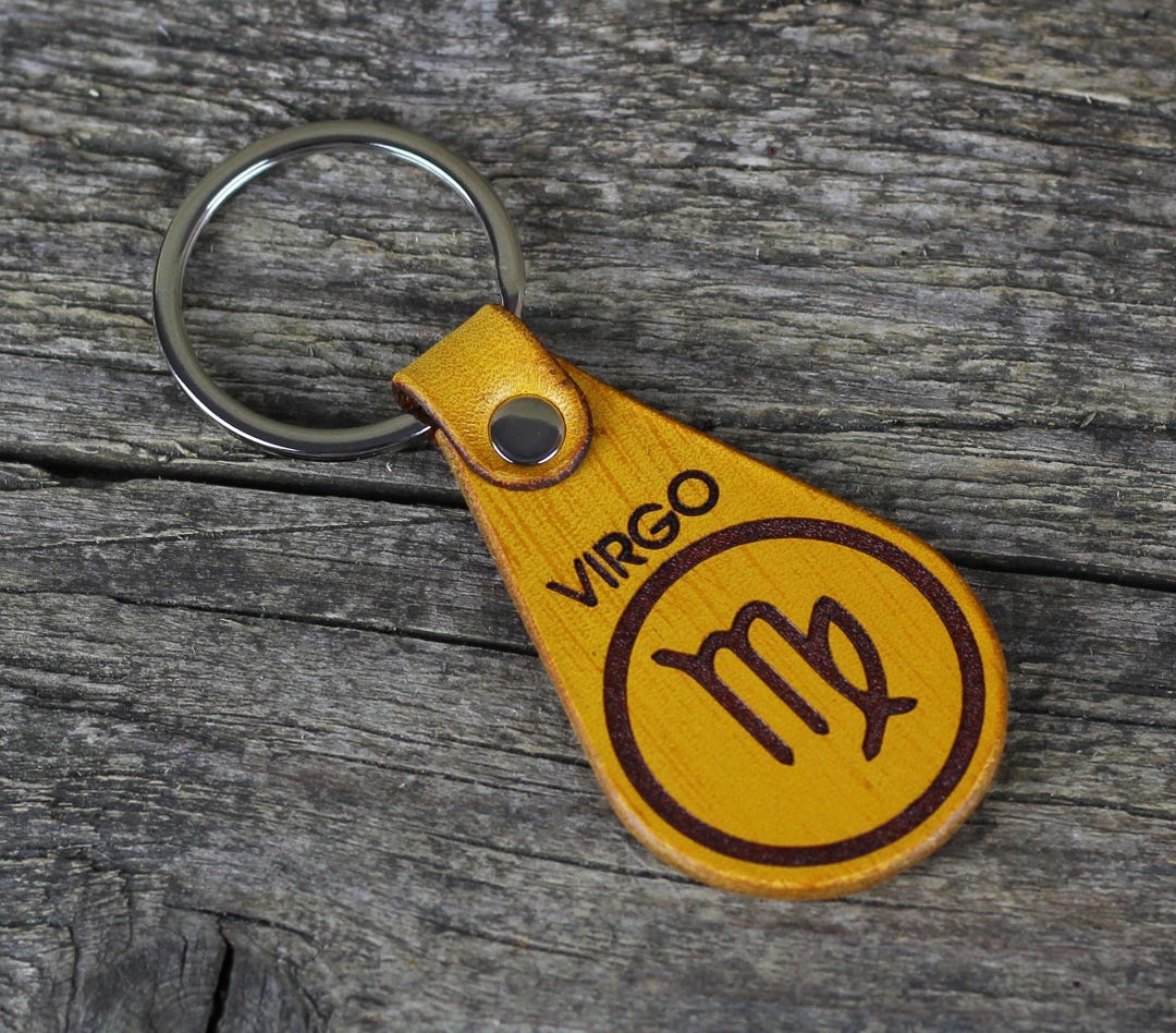 Virgo Symbol Leather Key Chain, Zodiac Symbol Key Fob, Virgo ...