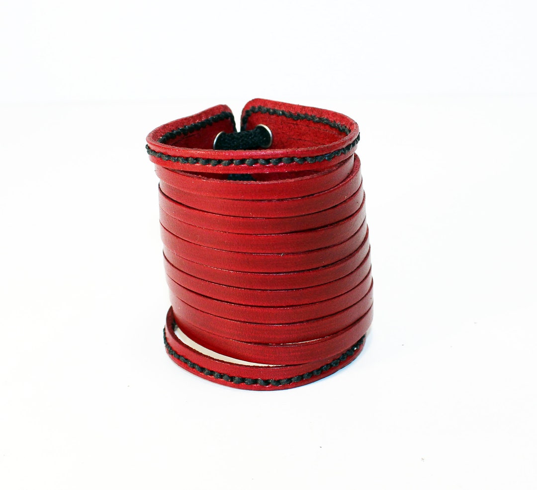 Red Leather Bracelet, Leather Accessories, Red Cuff, Women Cuff, Men ...