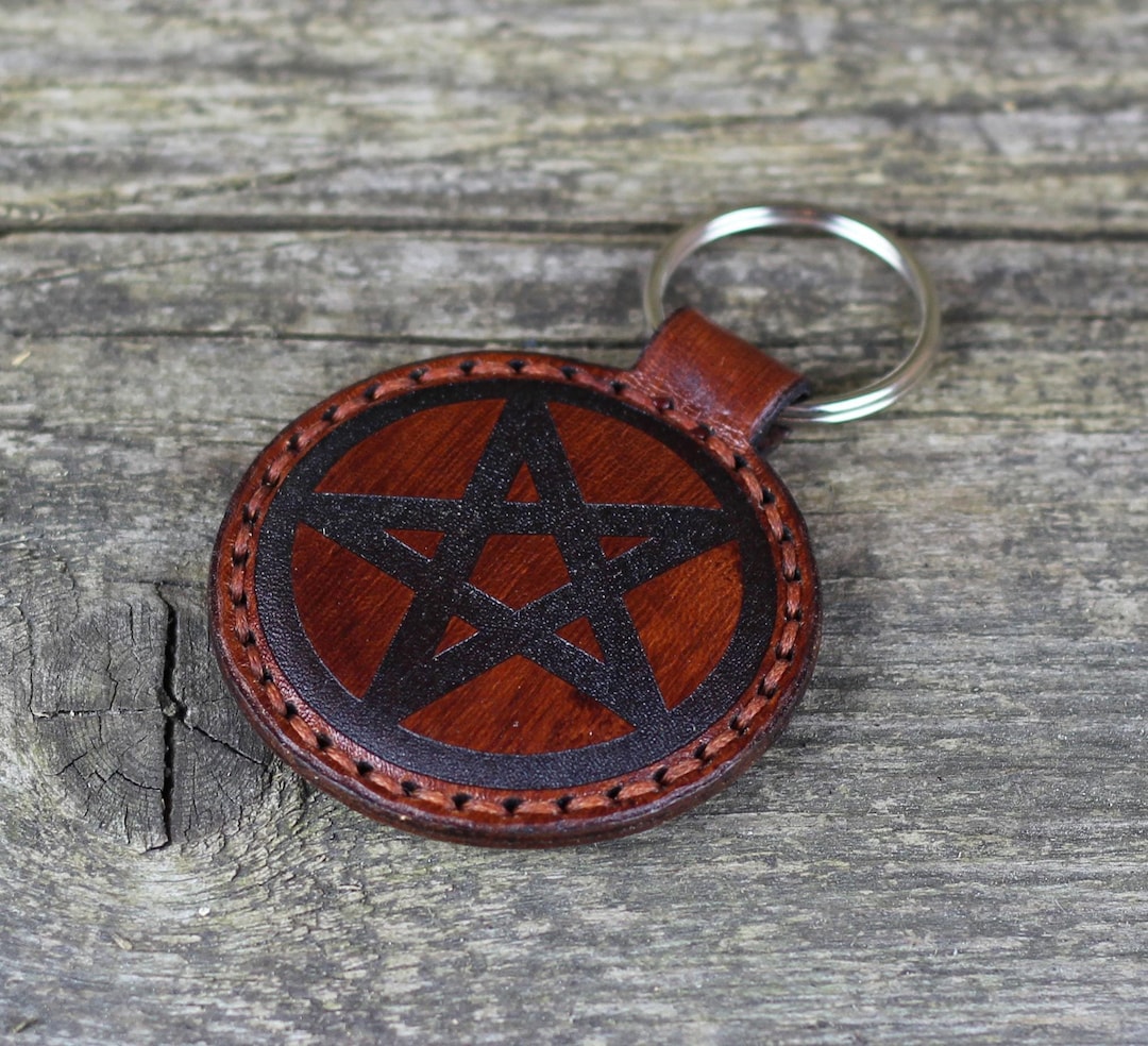 Pentagram Leather Key Chain, Pentacle Keychain Keyring Handmade Key ...