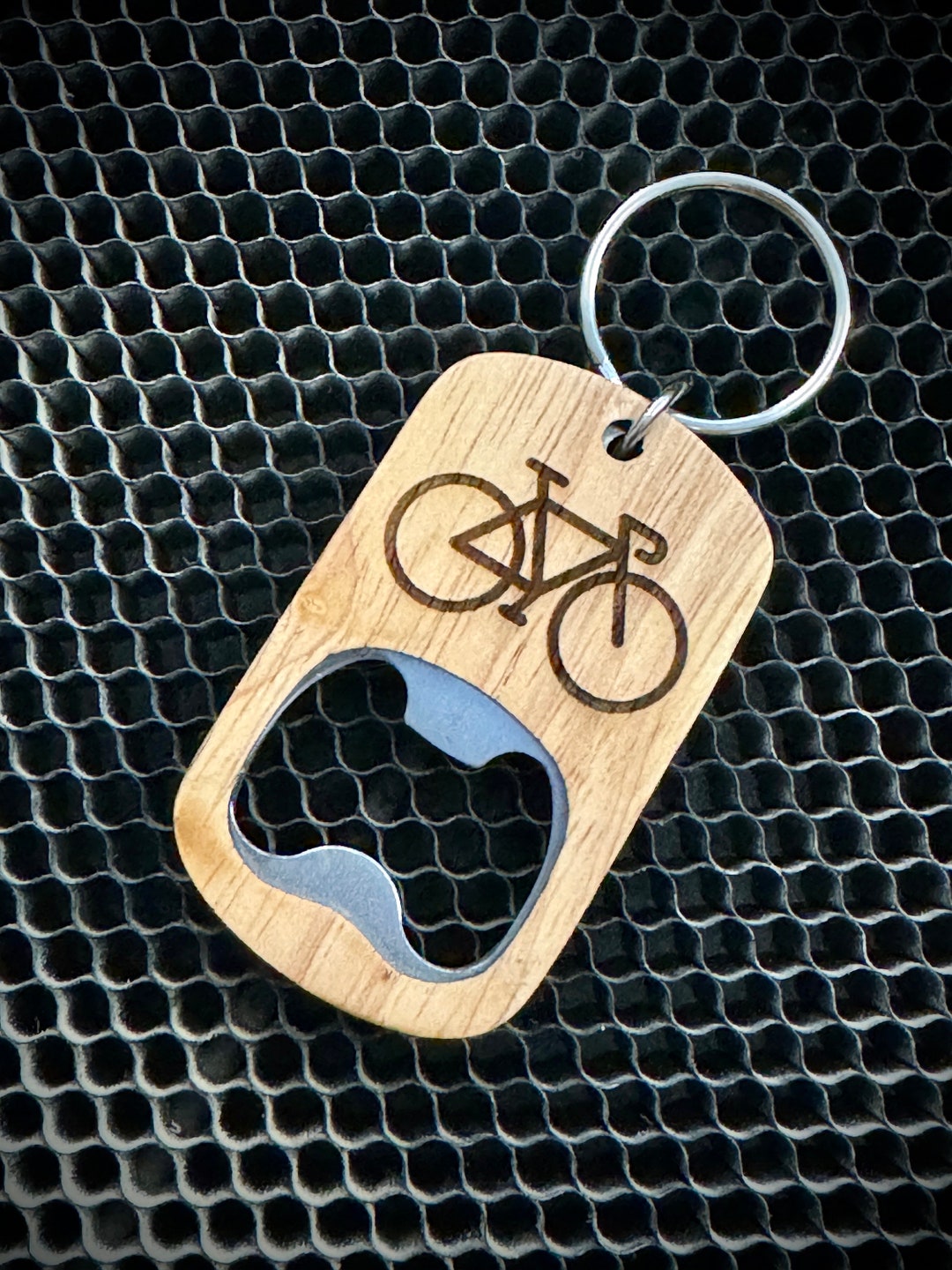 Personalised Wooden Bike Key Ring Bottle Opening - Stainless Backed ...