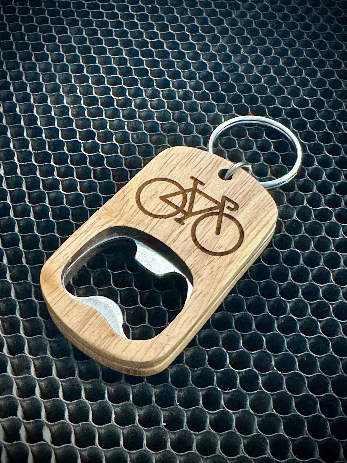 Personalised Wooden Bike Key Ring Bottle Opening - Stainless Backed ...