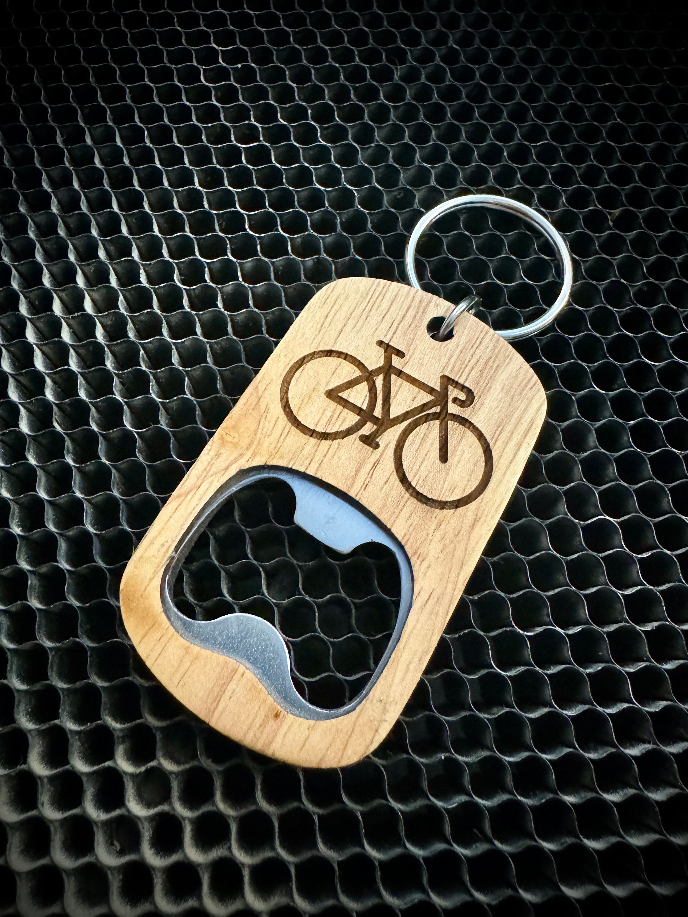 Personalised Wooden Bike Key Ring Bottle Opening - Stainless Backed ...
