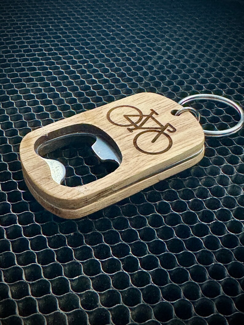 Personalised Wooden Bike Key Ring Bottle Opening - Stainless Backed ...