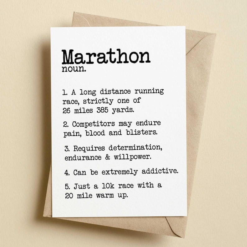 Marathon Dictionary Runners Card - Funny -running Card - Marathon Good ...