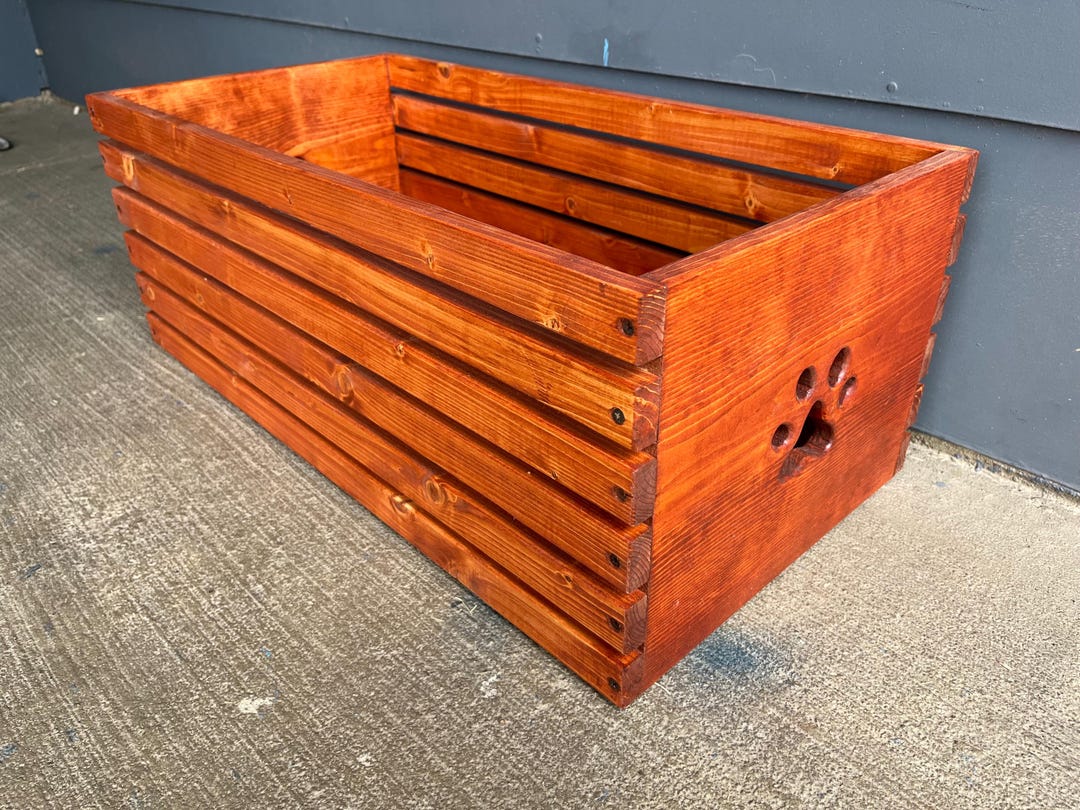XL Extra Large Dog Toy Box / Gunstock Stain / Paw Print Cutouts - Etsy