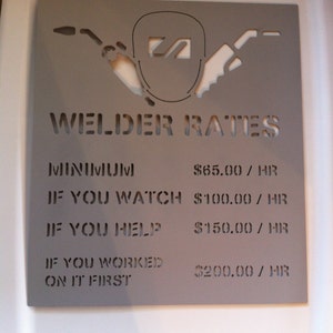 Handmade Welder Rates Metal Sign - Man Cave Garage Decor - Etsy