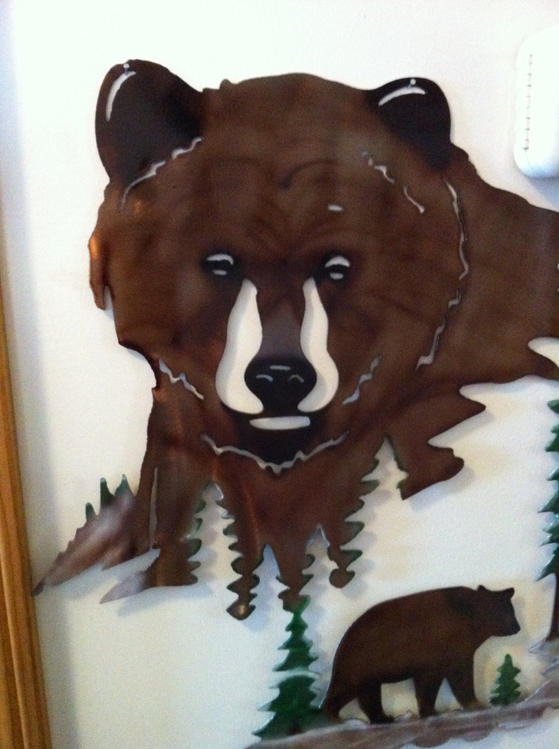 Bear With Bear Scene Metal Wall Art Hand Painted Crafted Bear | Etsy