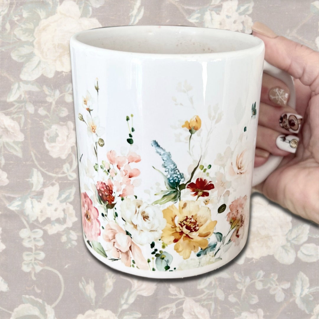 Floral Jumbo Mug, 20oz Mug, Floral Coffee Mug Large Coffee Cup Gift for ...