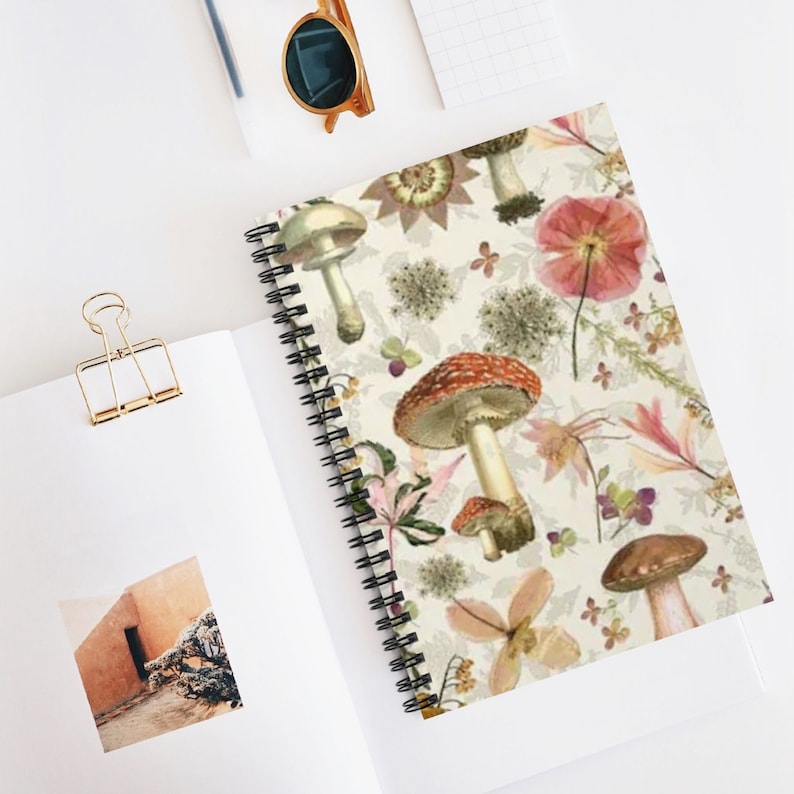 Cottagecore Mushroom Spiral Notebook, Ruled Line Floral Notebook ...