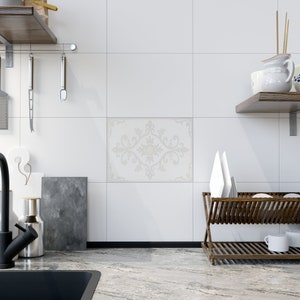 French Motif Ceramic Tile 6x8 Wall Tile Cream on White Tile French ...