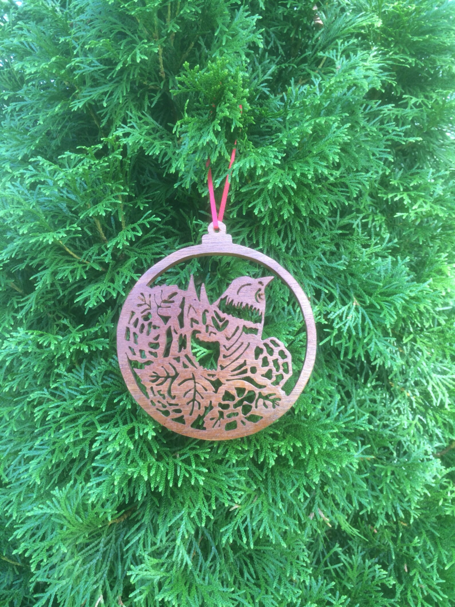 Mahogany Fretwork Bird Ornament | Etsy