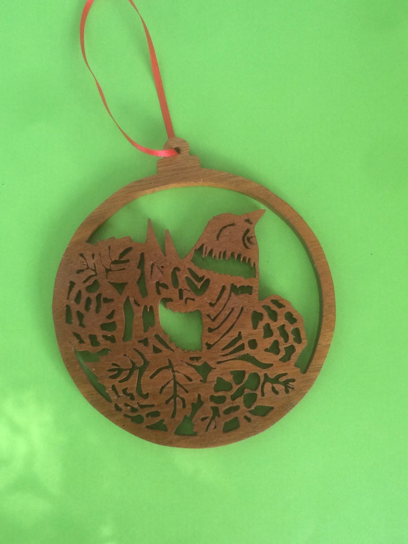 Mahogany Fretwork Bird Ornament | Etsy