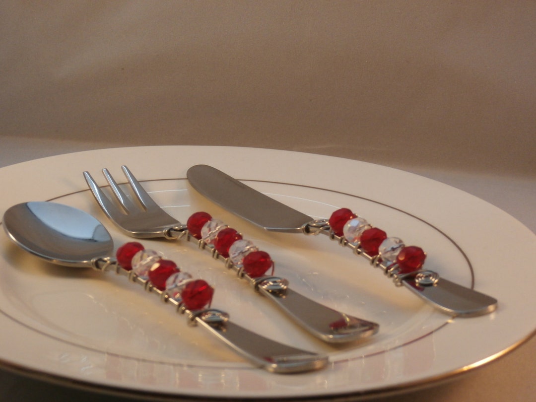 Appetizer Set | 3 Piece Charcuterie Set | Beaded | Fork, Spoon ...