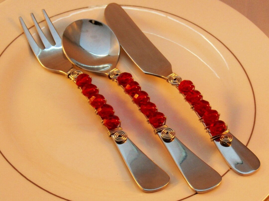 Appetizer Set | 3 Piece Charcuterie Set | Beaded | Fork, Spoon ...