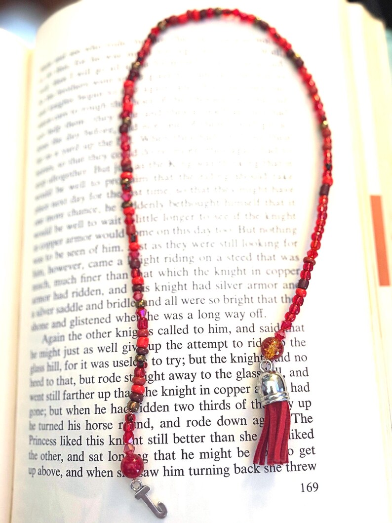 Personalized Seed Beaded Bookmark: Initial Charm & Leather Tassel - Etsy