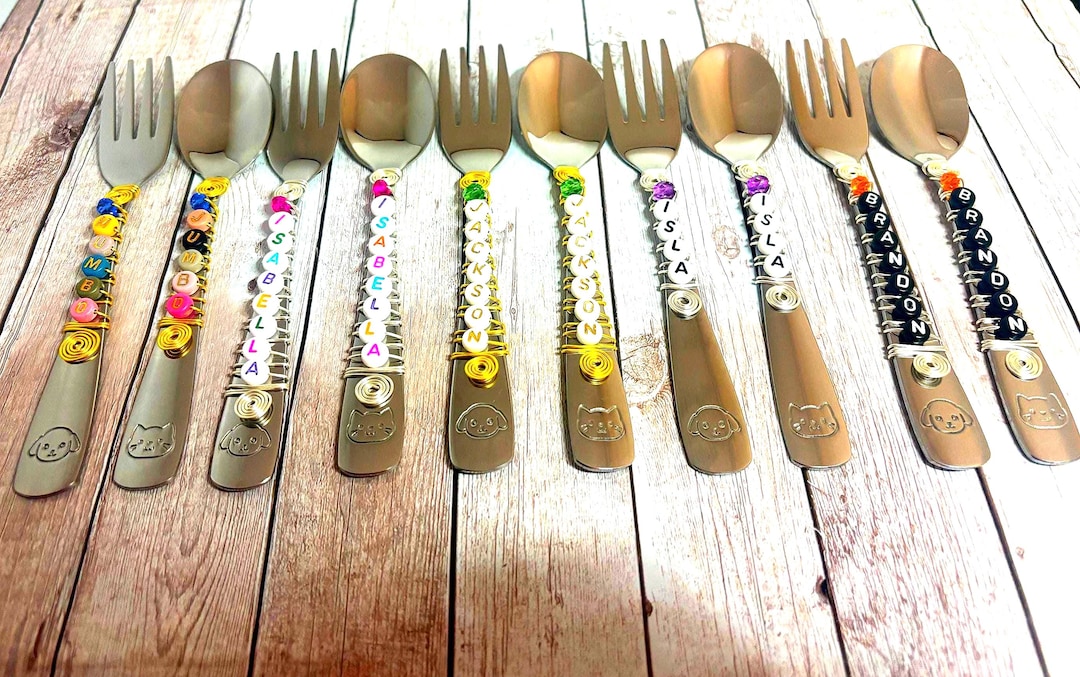 Personalized Beaded Silverware Set: Stainless Steel Fork & Spoon - Etsy