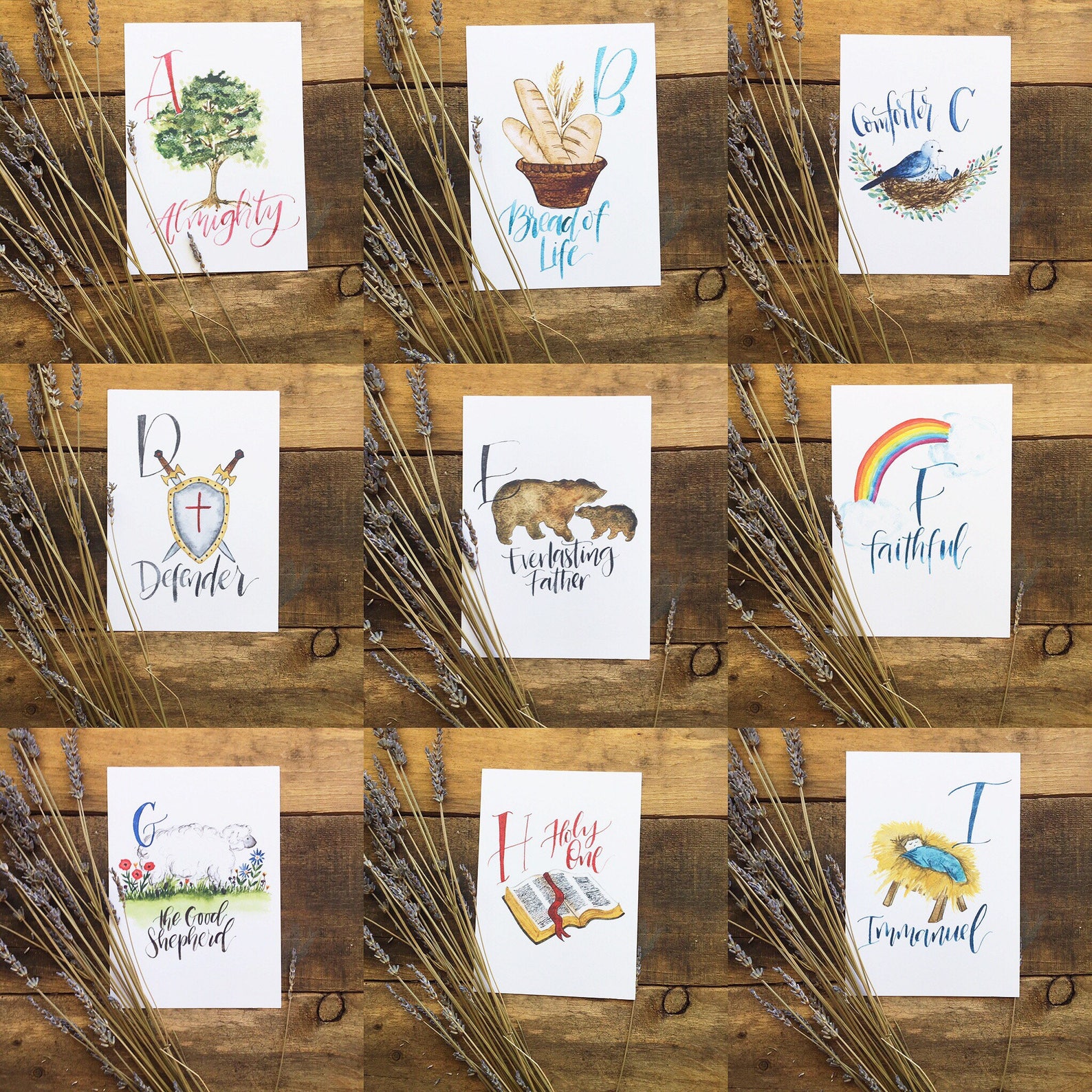 ABC Names of God Alphabet Cards, 5x7 Print Set With A-Z Names of God ...