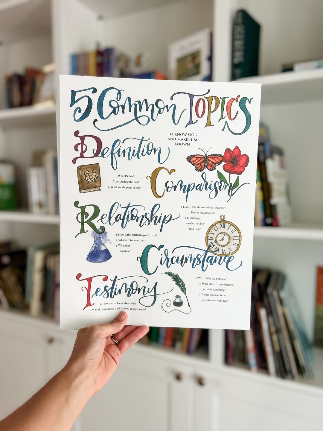 Watercolor Art Print, Classical Conversations, FIVE COMMON TOPICS, 11 X ...