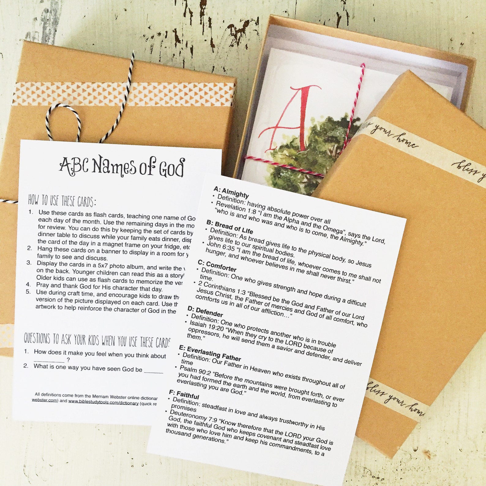 ABC Names of God Alphabet Cards, 5x7 Print Set With A-Z Names of God ...