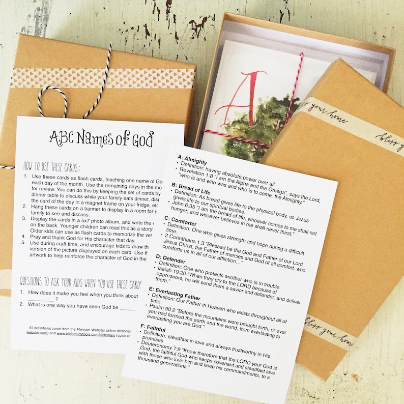 ABC Names of God Alphabet Cards, 5x7 Print Set With A-Z Names of God ...