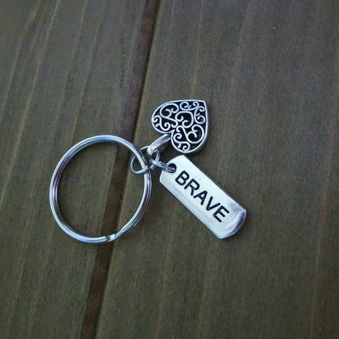 Brave Word Charm Keychain | Heart and Charm Keychain - Etsy