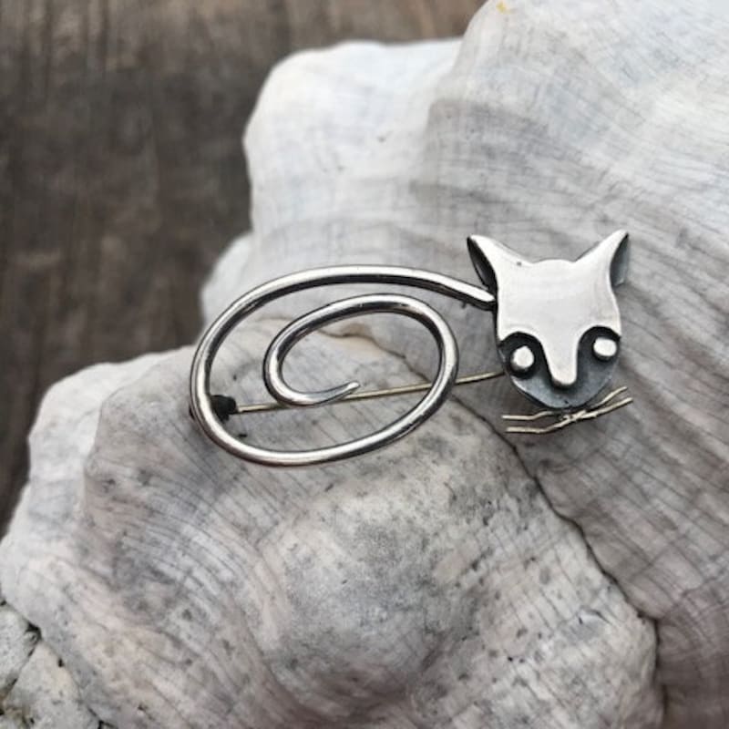 Sterling Cat Pin - Etsy